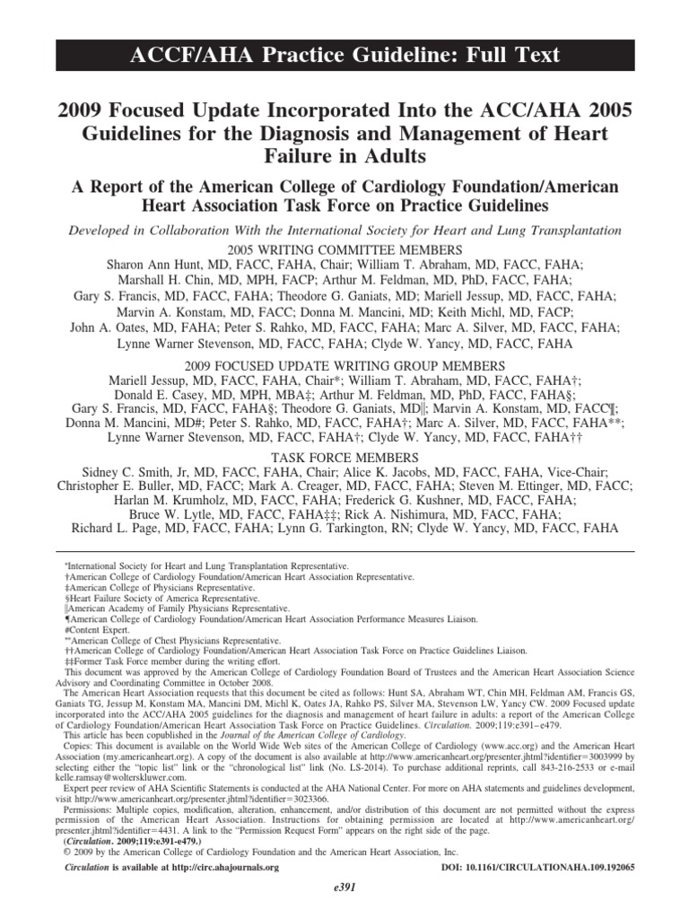 2009 (AHA) Heart Failure Incorporating The 2005 Guidelines | PDF ...