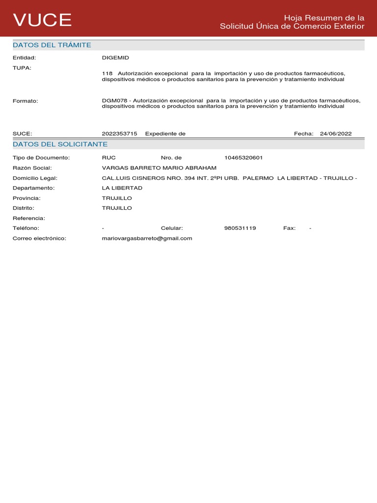 HojaResumen VUCE DIGEMID | PDF
