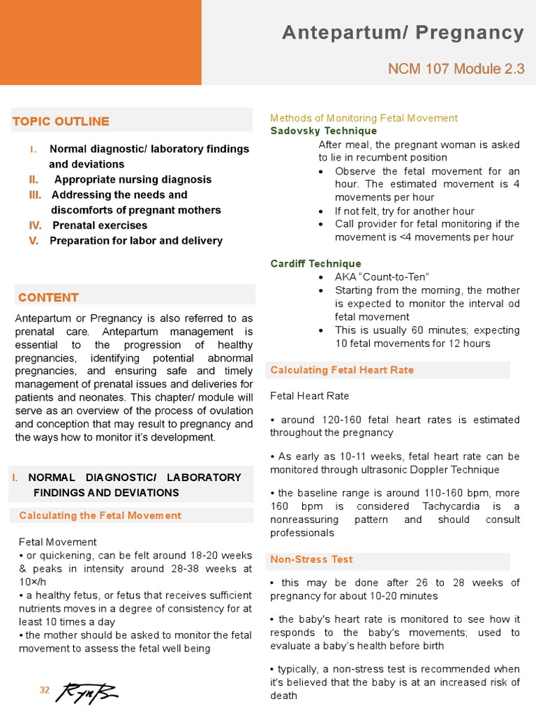 MODULE 2.3 Antepartum - Pregnancy Module NURSING NOTES | PDF | Medical ...