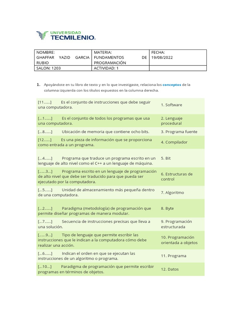 Act 1 Programción | PDF | Lenguaje de programación | Programación