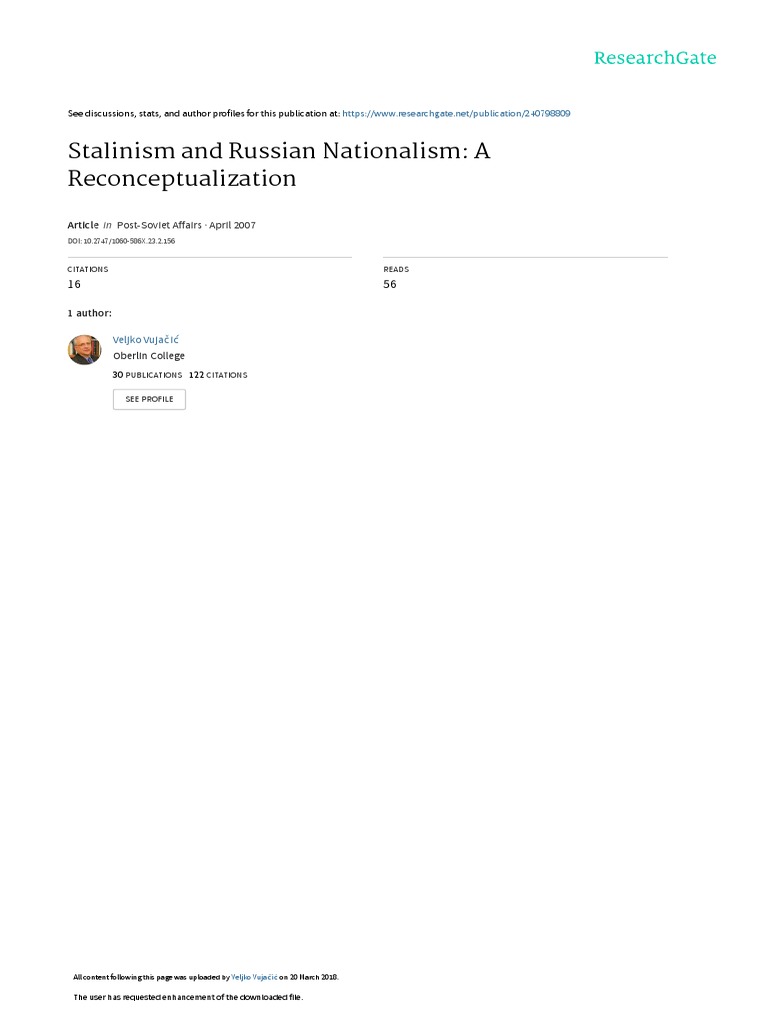 Veljko Vujacic, Stalinism and Russian Nationalism | PDF | Soviet Union ...