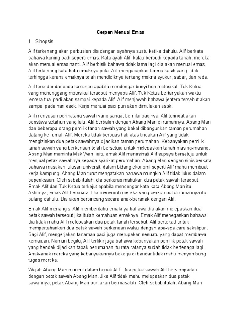 Prosa Moden - Cerpen Menuai Emas | PDF