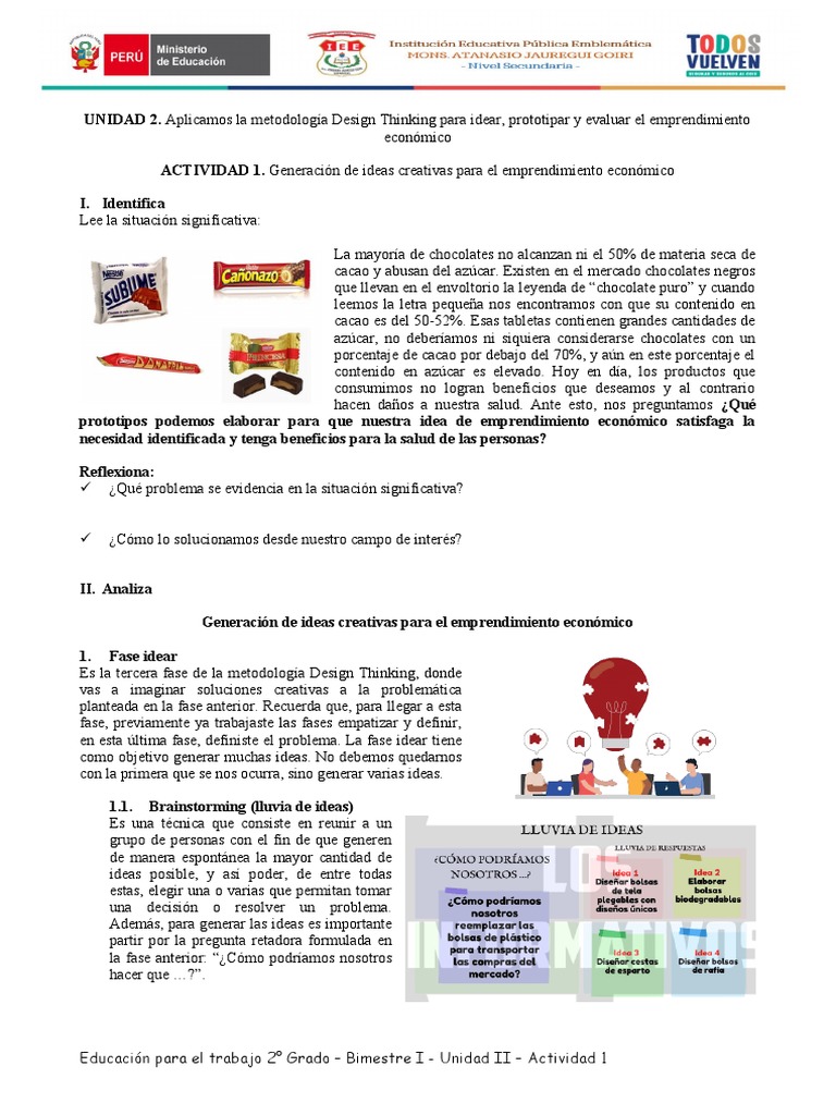 EPT 2° - DEA 1 - Ficha de Aprendizaje | PDF | Chocolate | Iniciativa empresarial