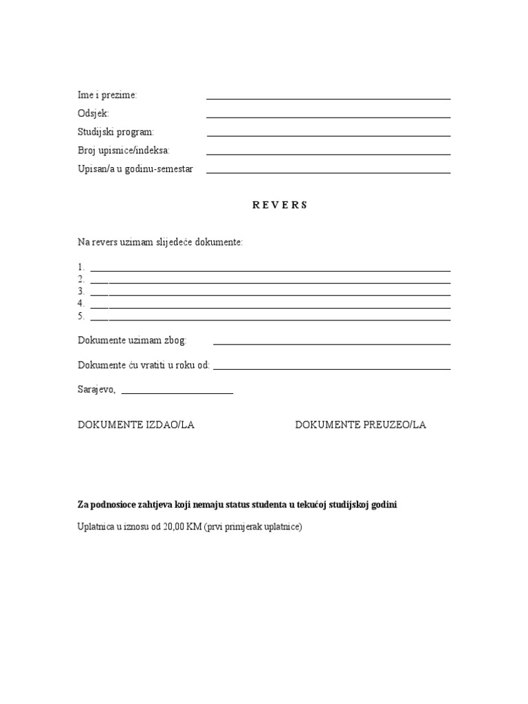 Revers Za Dokumente | PDF