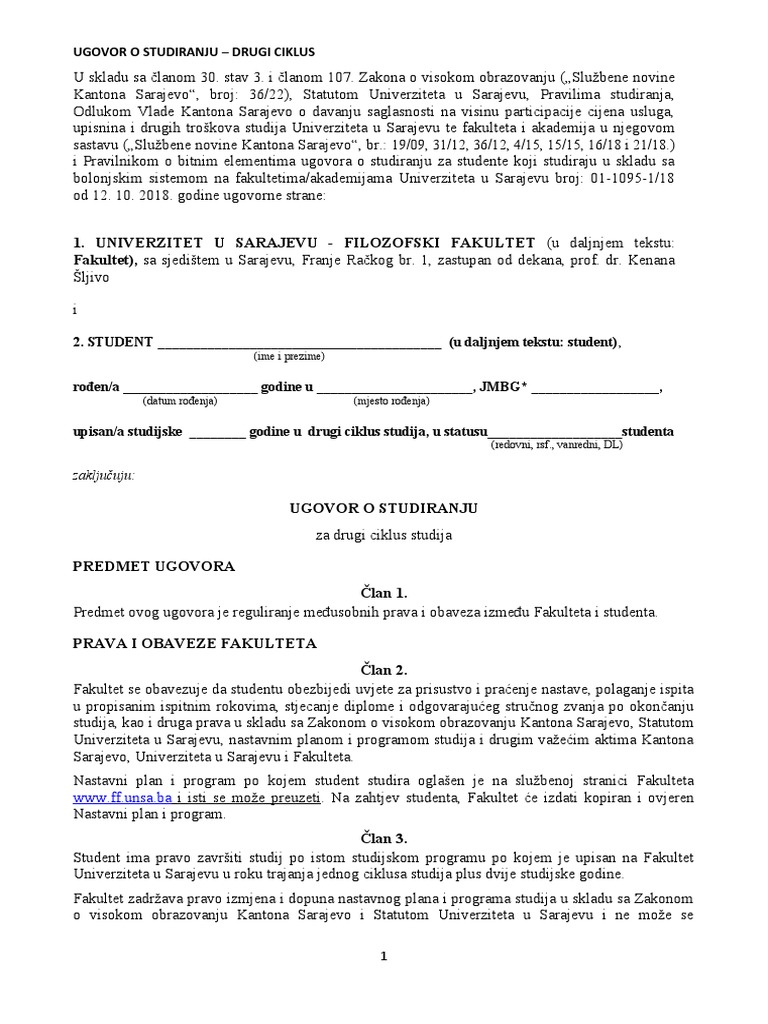 II Ciklus Ugovor o Studiranju v2 | PDF