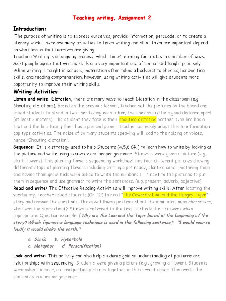 Teaching Writing Assignment 2 | Download Free PDF | Teaching Method | Teachers