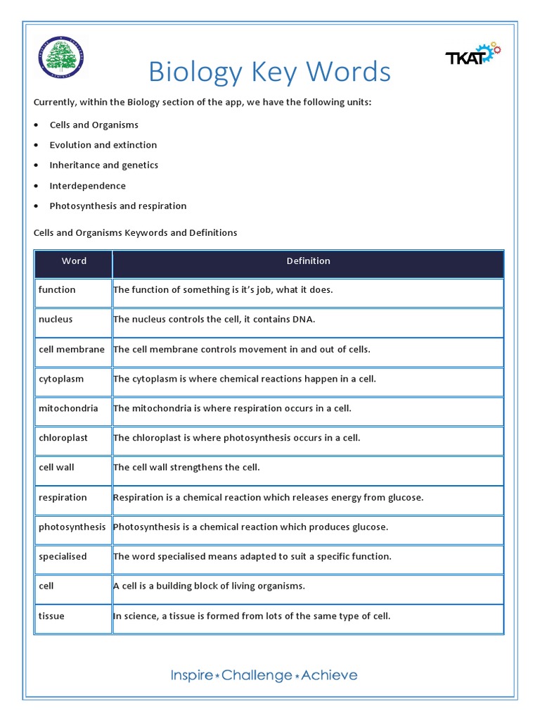 KS3 Biology Key | PDF | Cell (Biology) | Cellular Respiration