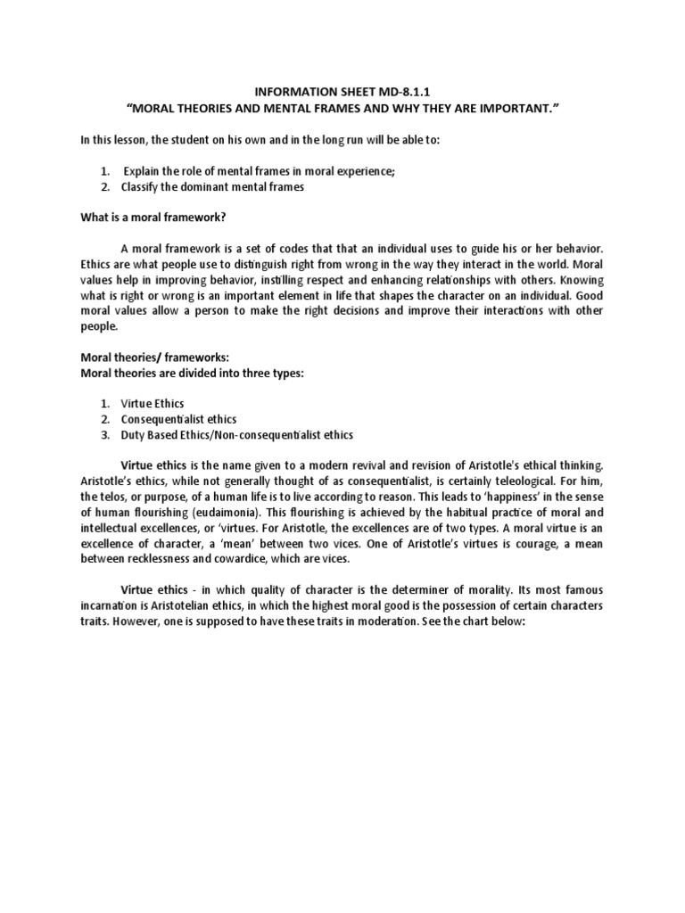 Moral Theories and Mental Frames Explained | PDF | Virtue Ethics ...