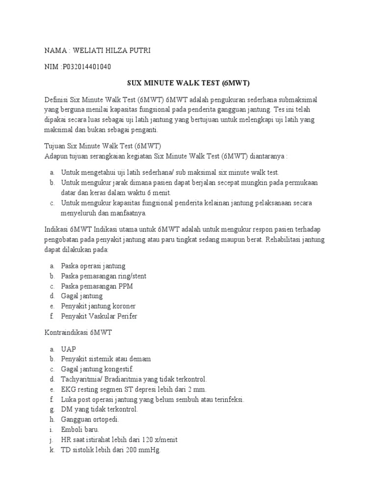 Panduan Six Minute Walk Test (6MWT) | PDF | Kesehatan Holistik | Sains ...