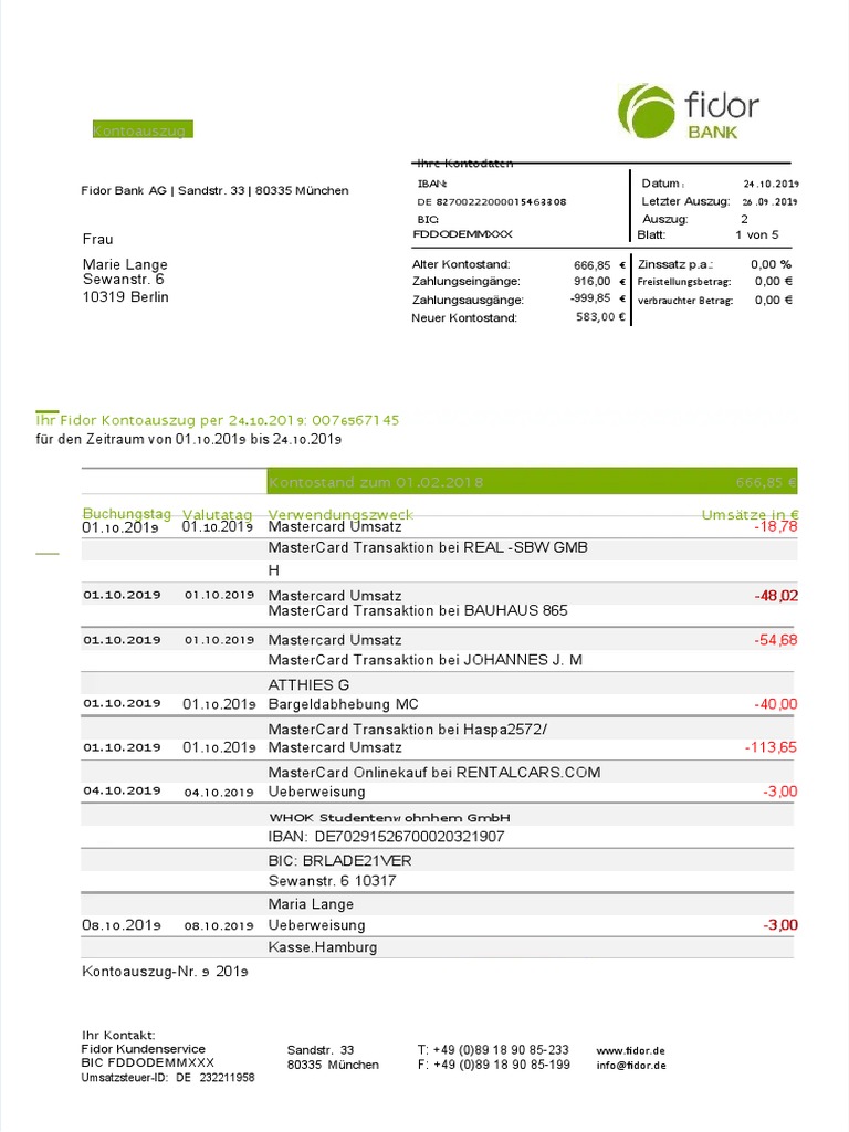 German Bank Statement | PDF