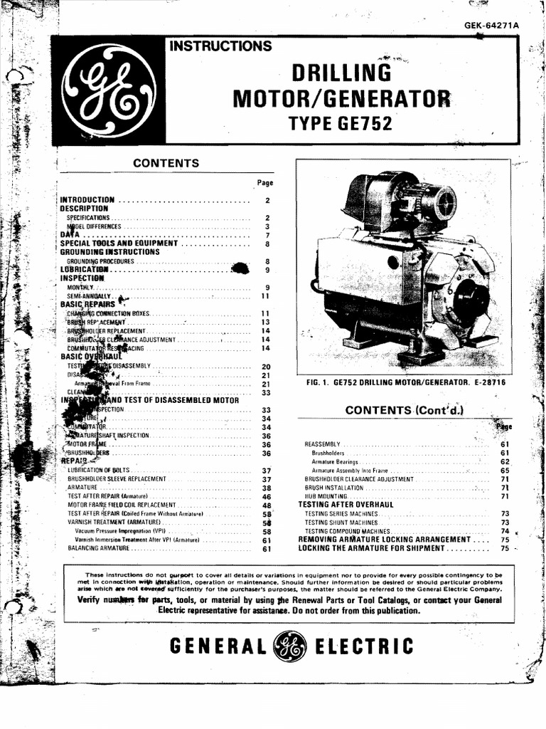 Pag.1-10 GE INSTRUCTIONS DRILLING MOTOR-GENERATOR TYPE GE752 | Download ...