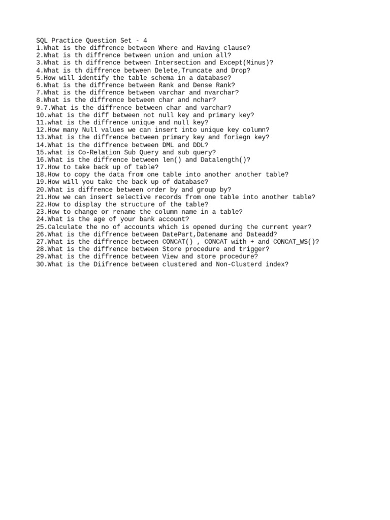 SQL Practice Question Set - 4 | PDF