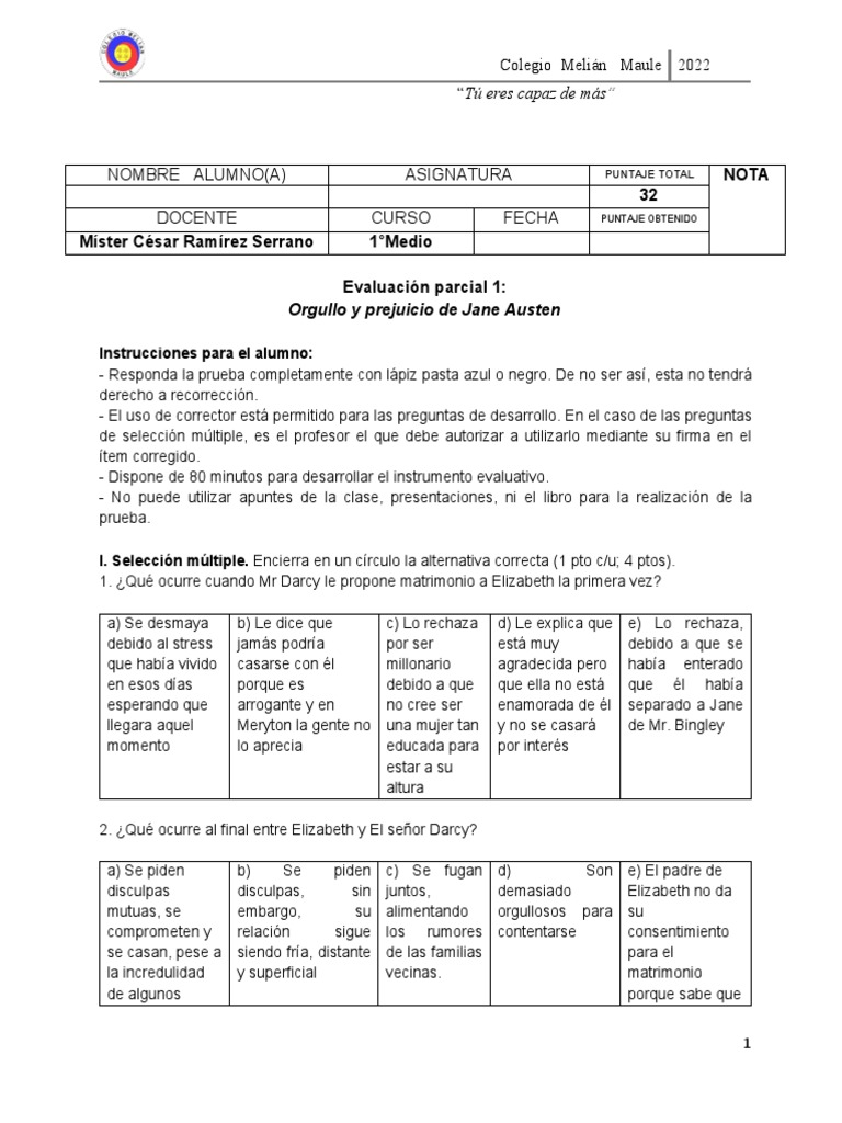 1° Orgullo y Prejuicio | PDF | Orgullo y prejuicio