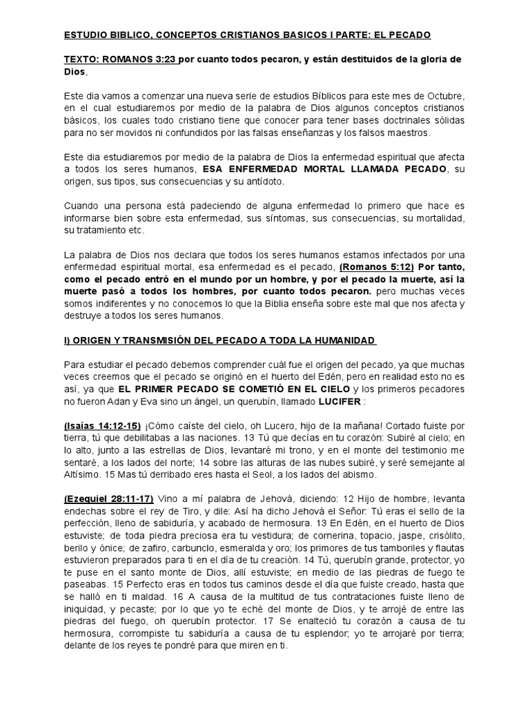 Estudio Biblico Conceptos Cristianos Basicos I Parte El Pecado