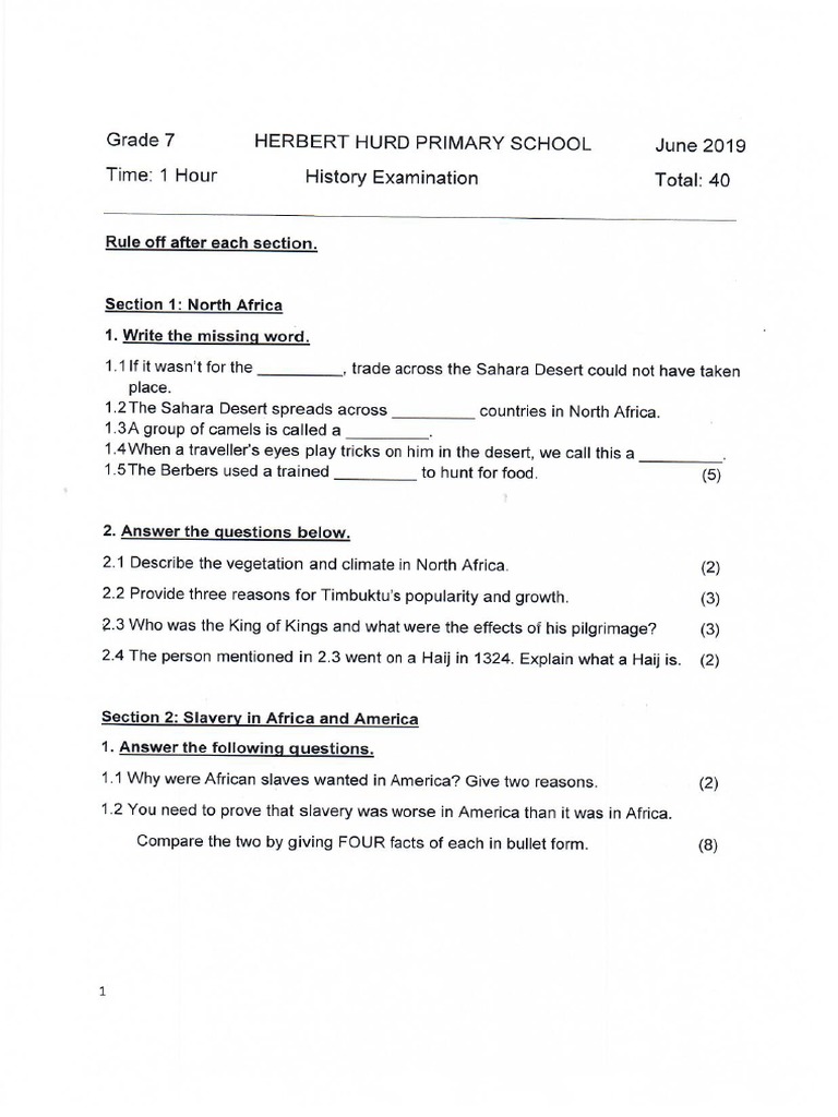 GR 7 History June 2019 | PDF