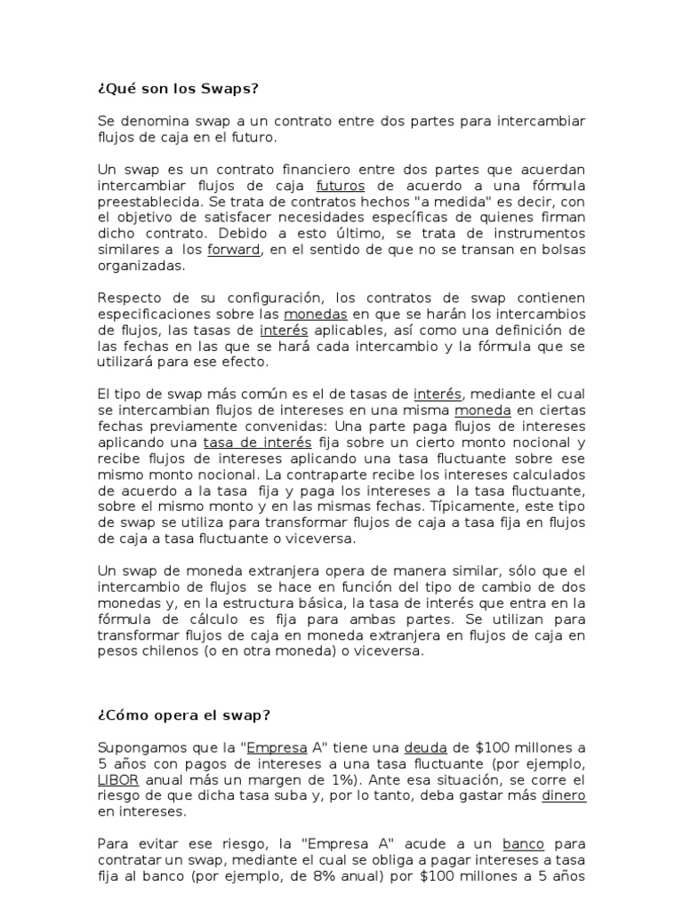 Definición y Funcionamiento de Swaps | PDF | Swap (Finanzas) | Mercado ...