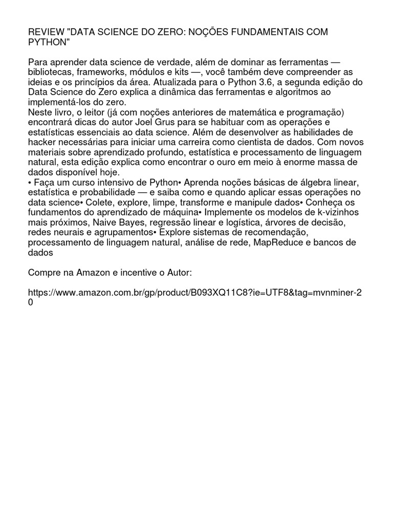 Review - Data Science Do Zero - Noções Fundamentais Com Python | PDF