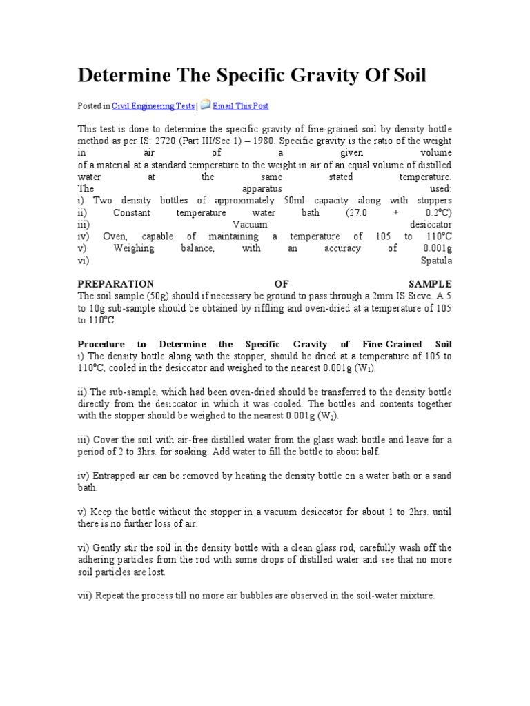 Determine The Specific Gravity of Soil | PDF | Density | Soil