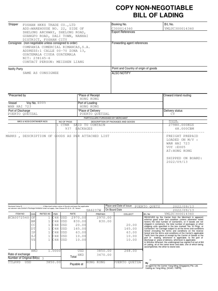 Kota Puri 023e Bls Ym | PDF | Bill Of Lading | Cargo
