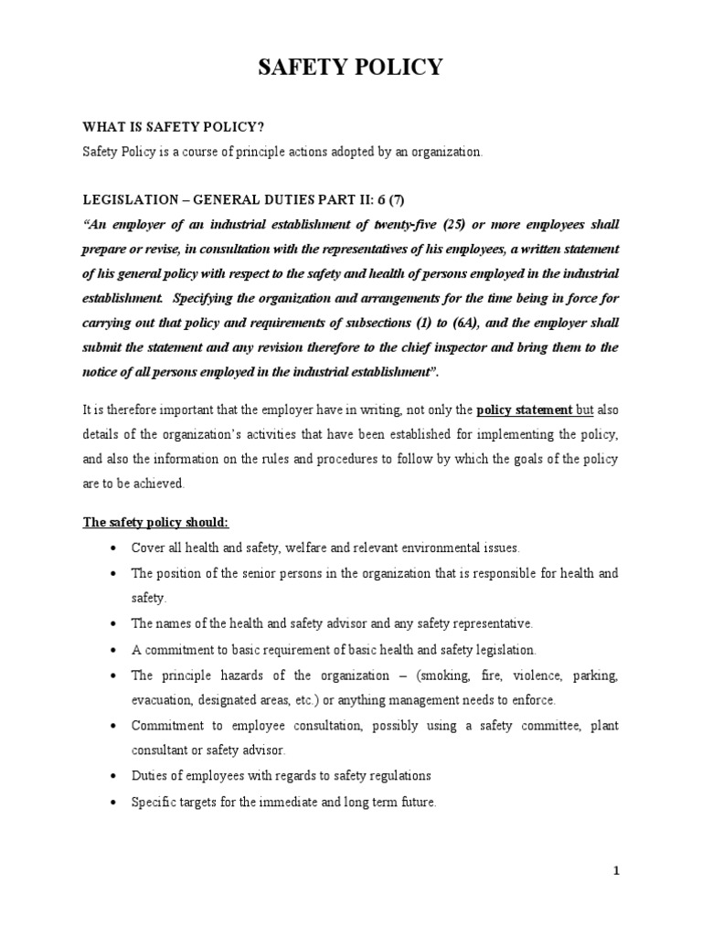 Safety Policy | PDF | Occupational Safety And Health | Employment