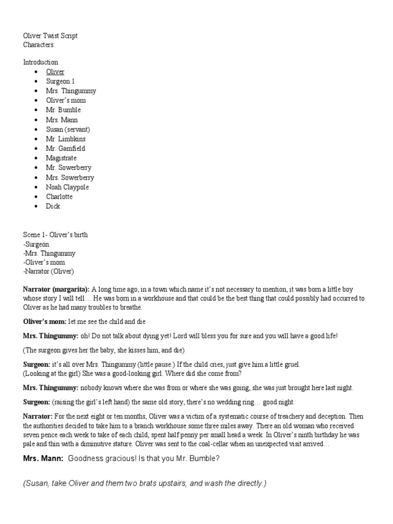 Oliver Twist Script | PDF | Nancy (Oliver Twist) | Fagin
