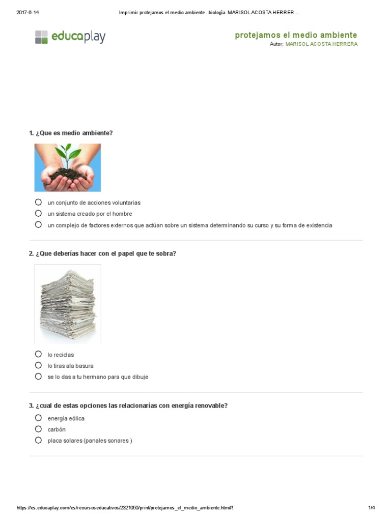 Imprimir Protejamos El Medio Ambiente - Biología. MARISOL ACOSTA HERRER. | PDF