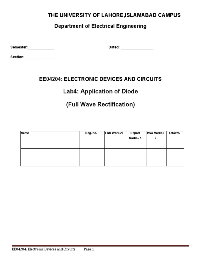 EDC Lab 4 | PDF | Rectifier | Electrical Network