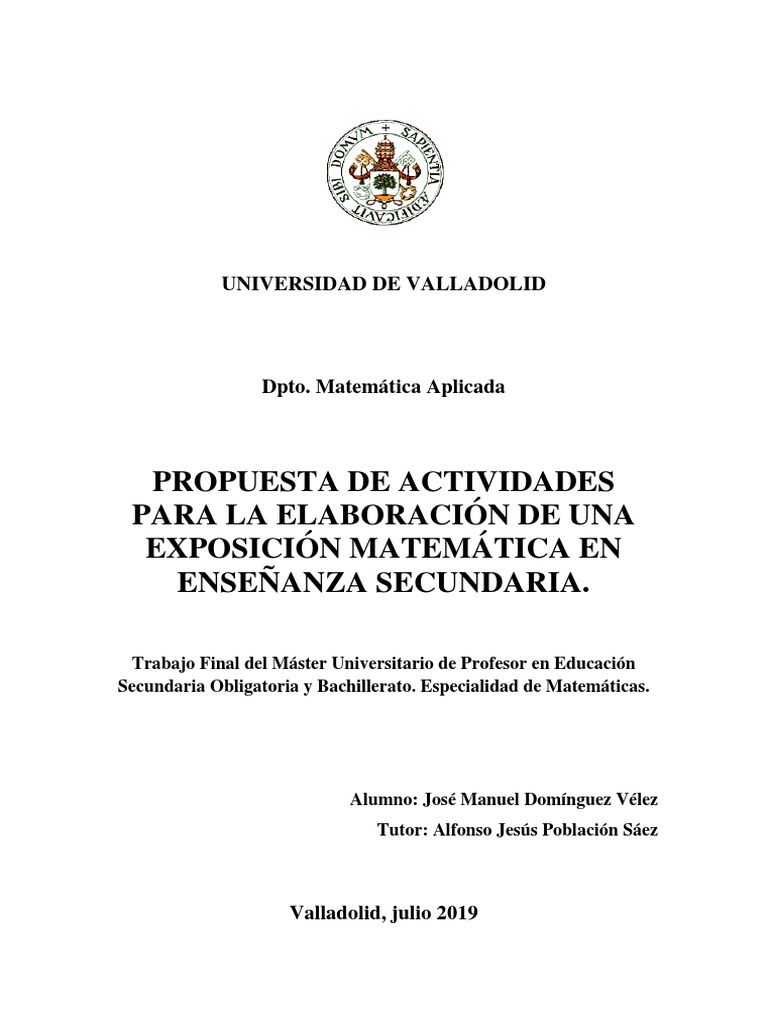Propuesta de Actividades para La Elaboración de Una Exposición Matemática en Enseñanza ...