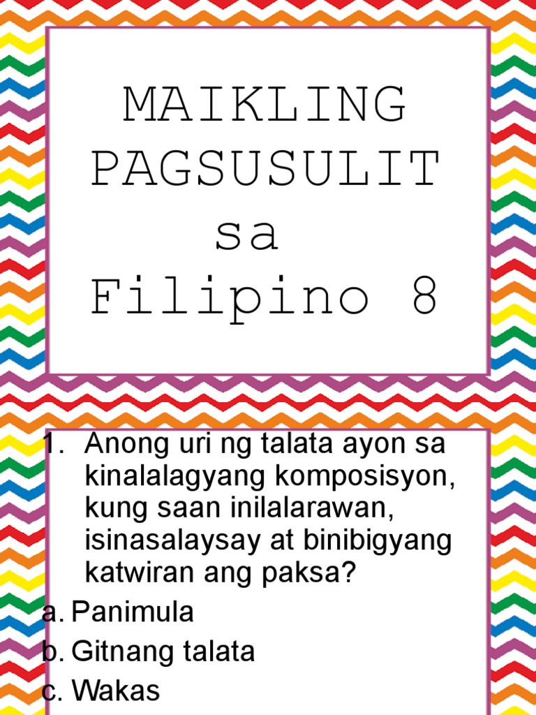 Maikling Pagsusulit Sa Filipino 8 | PDF