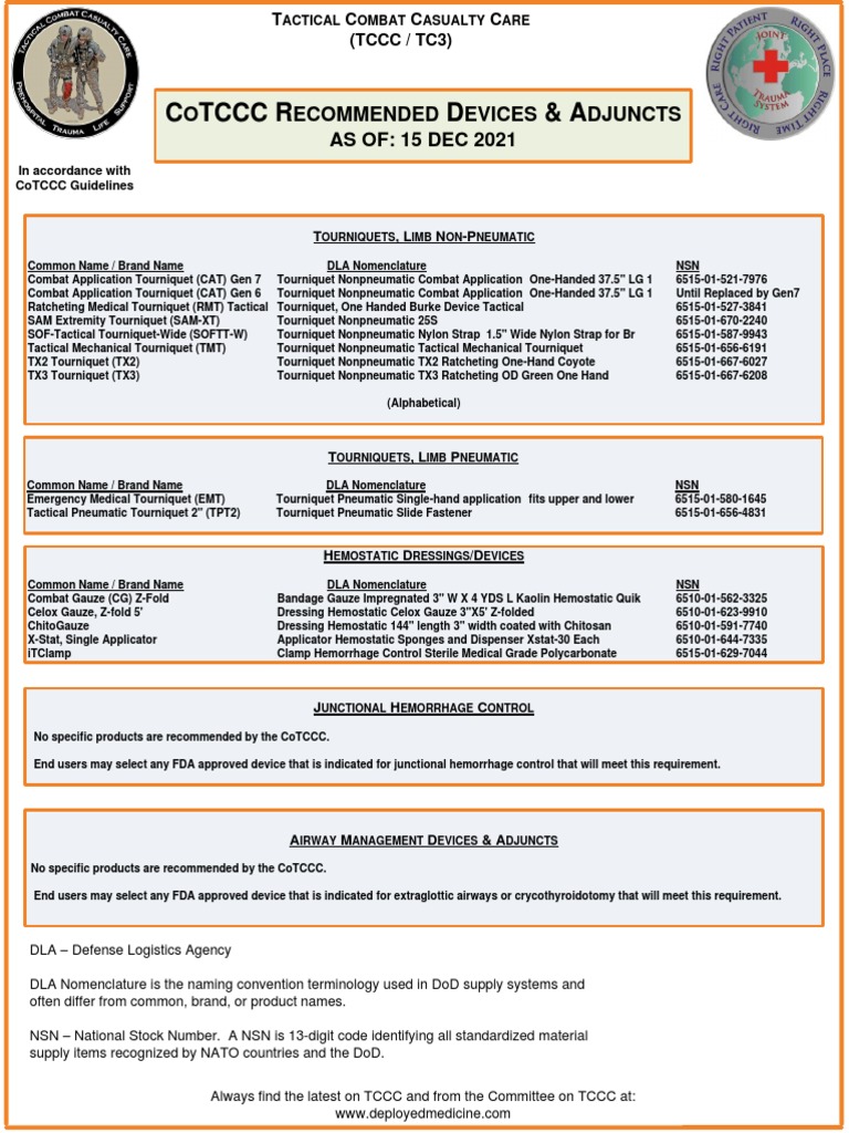 Recommended Devices For TCCC | PDF | Military | Military Science