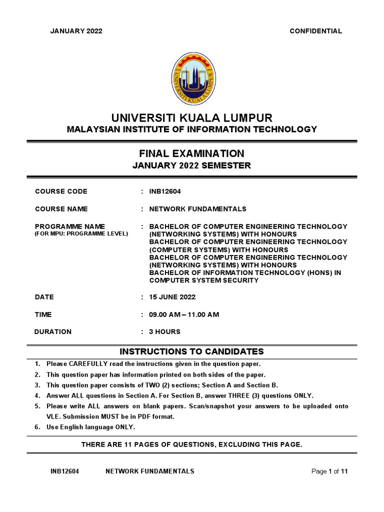 Exam Paper Format | Download Free PDF | I Pv6 | Osi Model