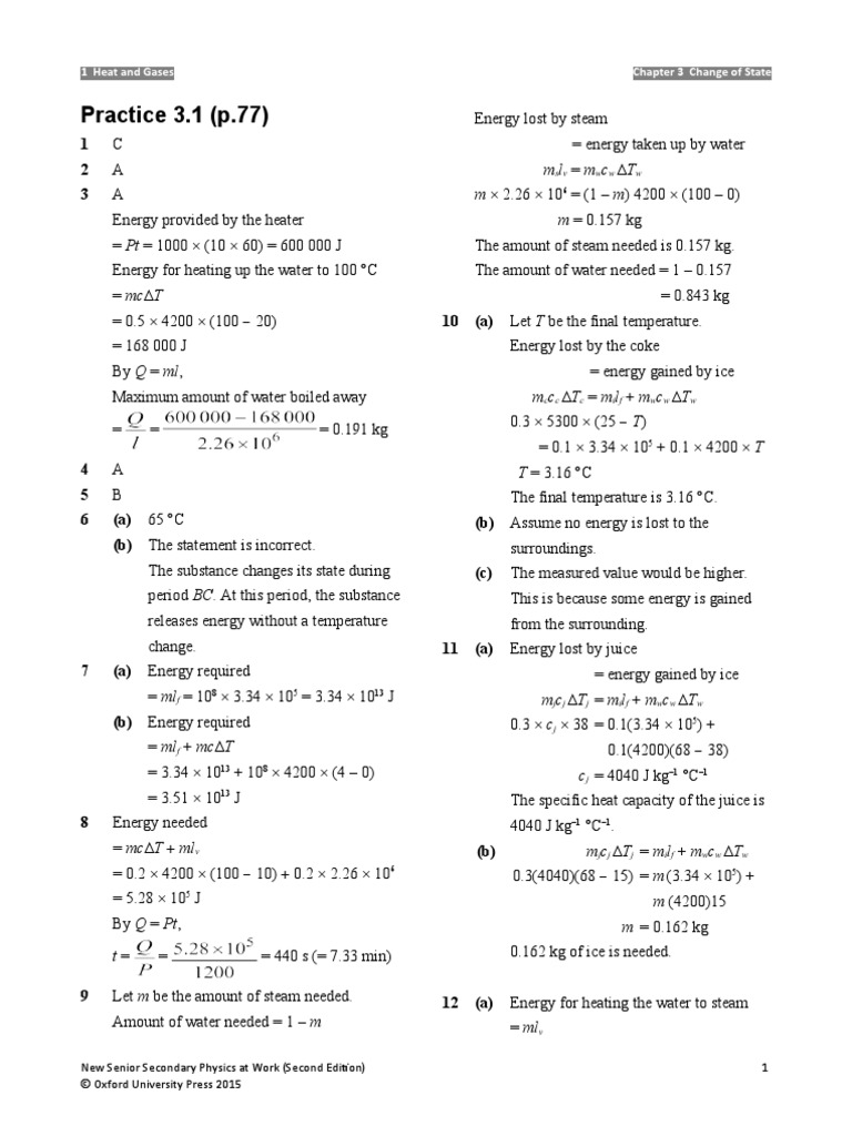 Practice 10301 Ans | PDF | Ice | Water