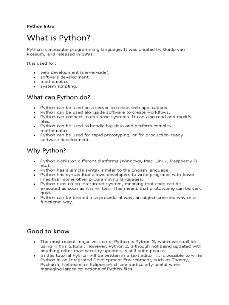 Python Introduction Pdf Pdf Python Programming Language Integer Computer Science 