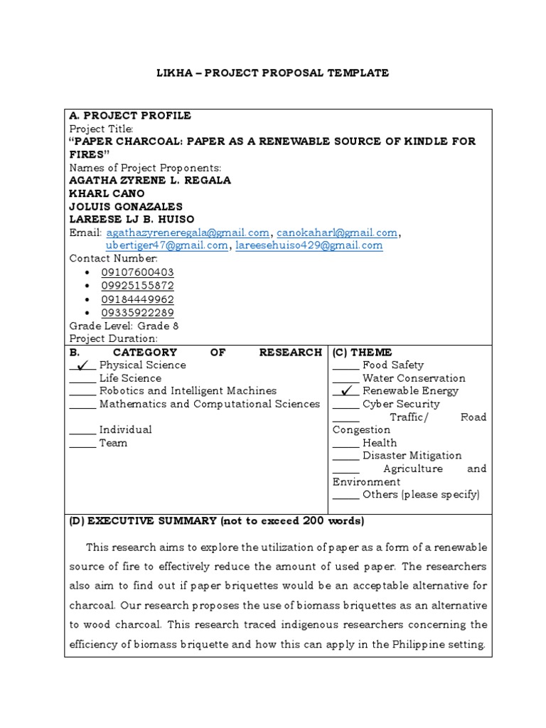 G8 I Likha Proposal | PDF | Fuels | Materials