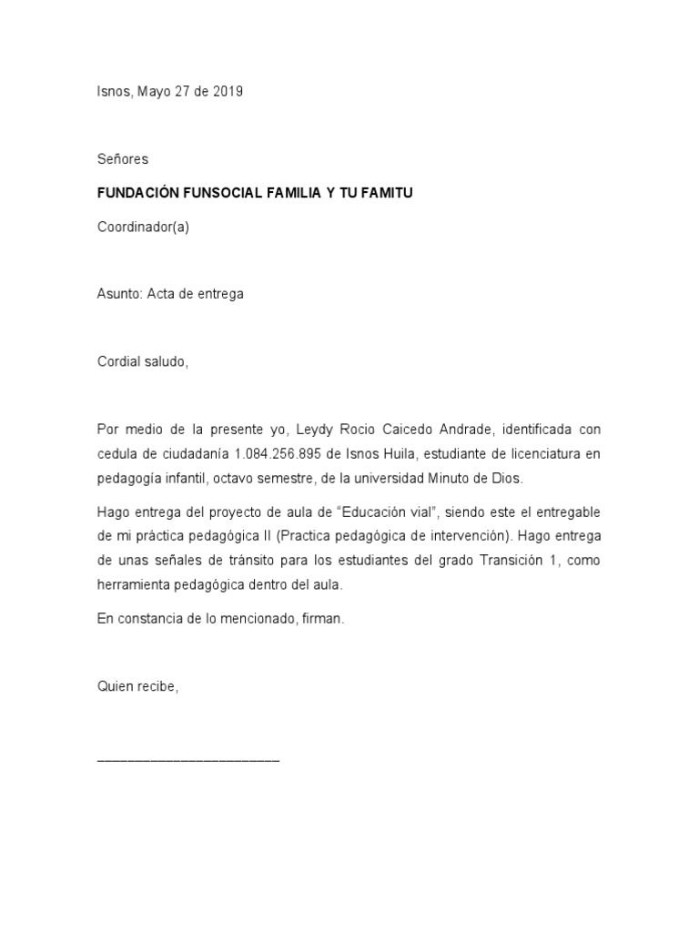 Carta de Entrega de Proyecto | PDF