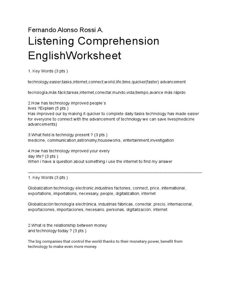 Listening Comprehension EnglishWorksheet | PDF | Computers