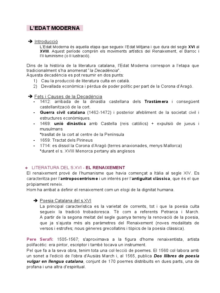 Resum Examen - Edat Moderna | PDF