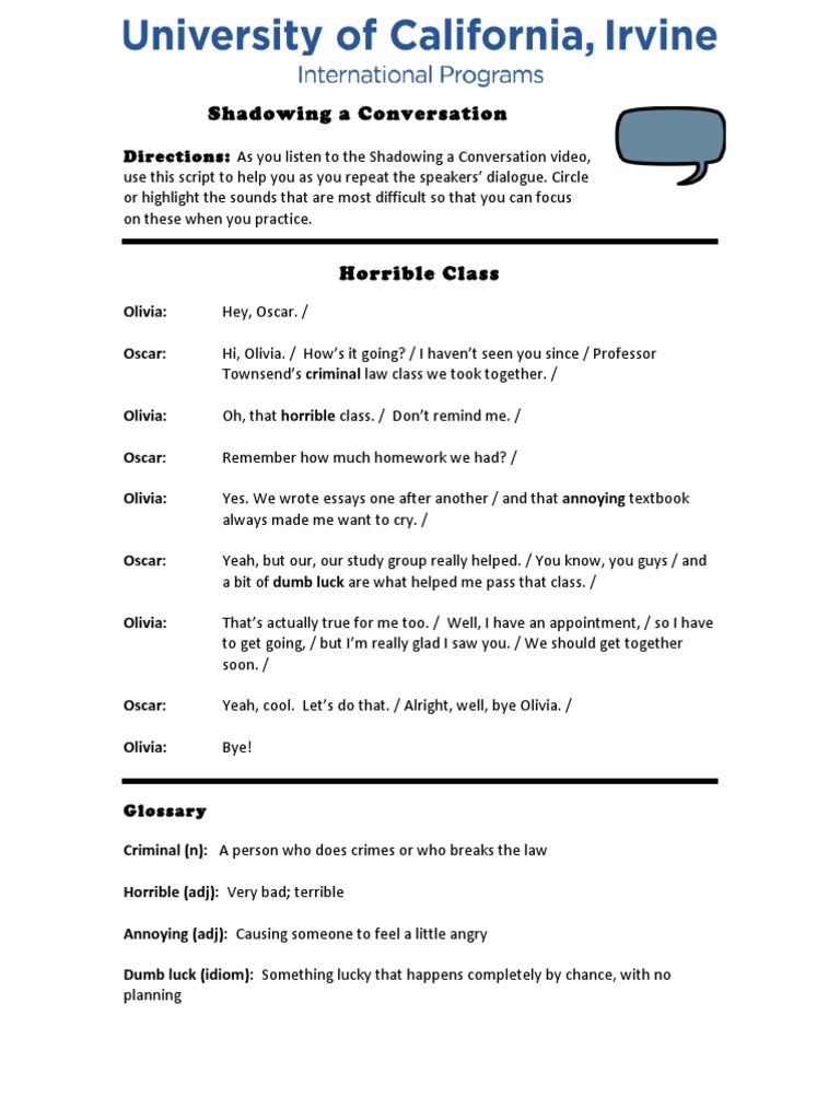 Handout Shadowing Script Horrible Class | PDF