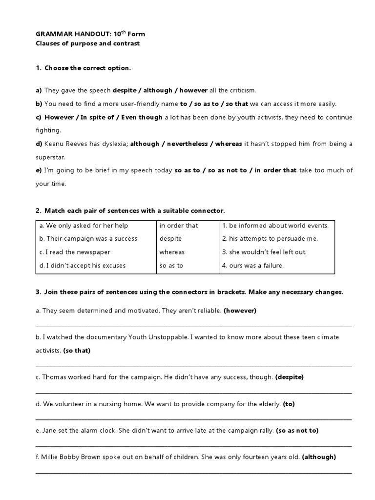 Clauses of Purpose&contrast | PDF