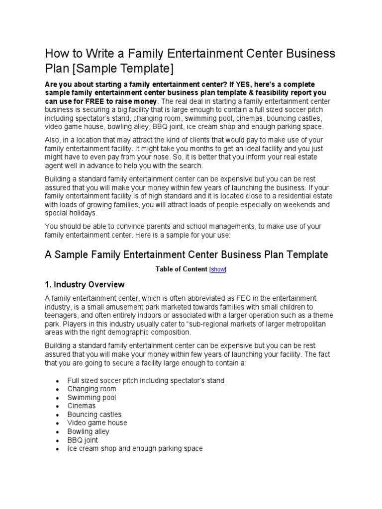 How To Write A Family Entertainment Center Business Plan | PDF ...