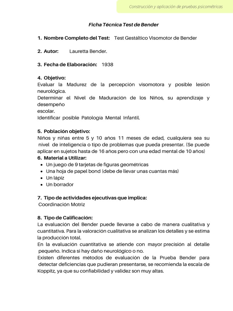 Test de Bender para Niños | PDF
