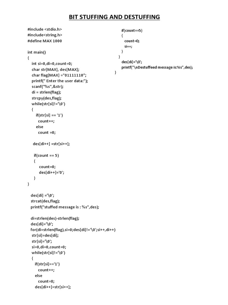 Bit Stuffing and Destuffing | PDF