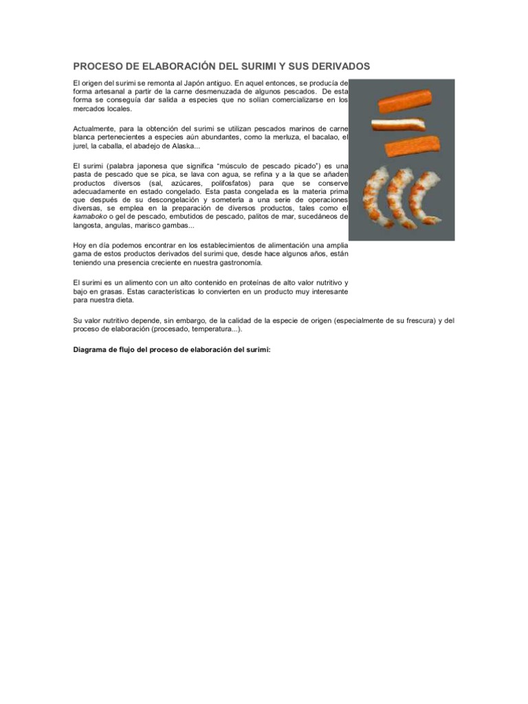 Proceso de Elaboración Del Surimi y Sus Derivados | PDF | Pescado como ...