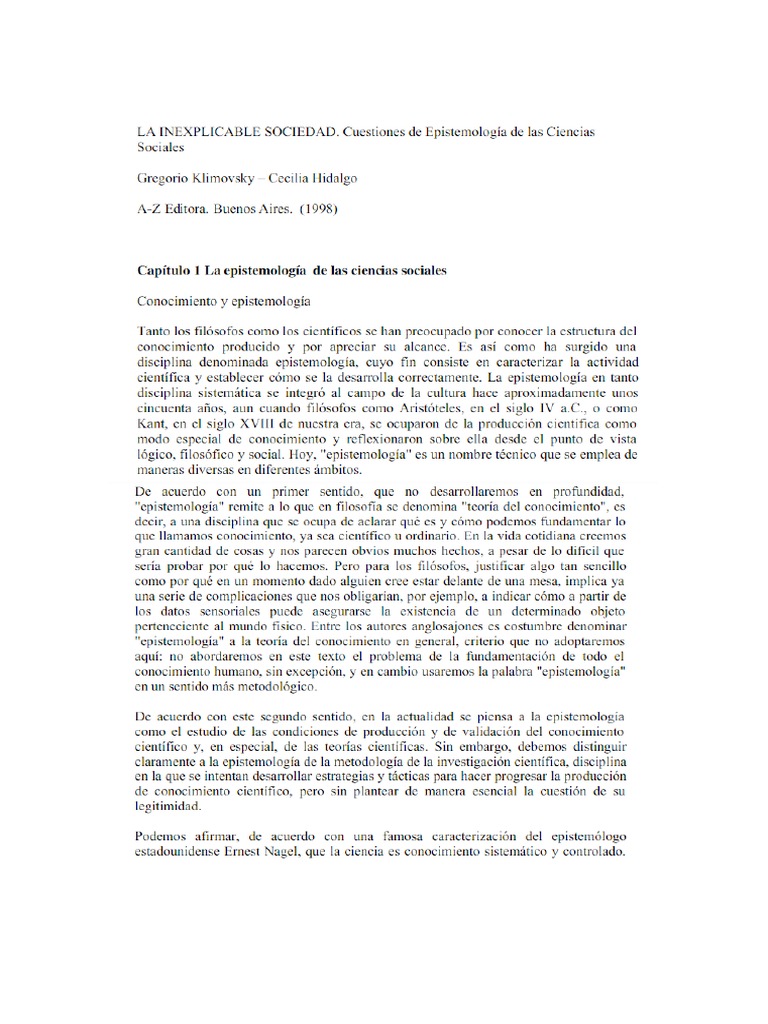 1 - La Inexplicable Sociedad. G. Klimovsky | PDF