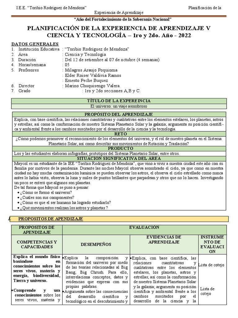 (Experiencia) EDA 6 - CyT 1ro y 2do Secundaria | PDF | Universo | Astronomía