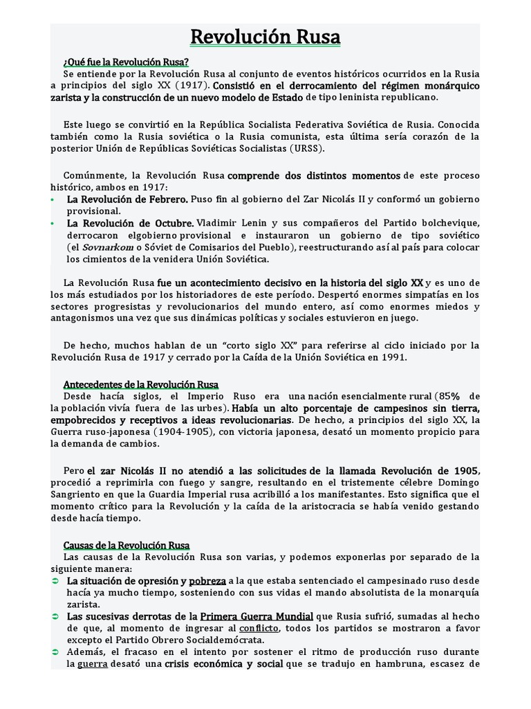 Revolución Rusa: Causas y Consecuencias | PDF | revolución rusa | Unión ...