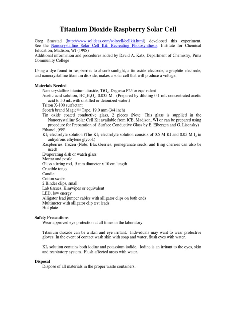 TiO2 Raspberry Solar Cell | PDF | Titanium Dioxide | Solar Cell