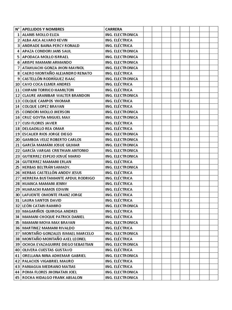 N° Apellidos Y Nombres Carrera | PDF