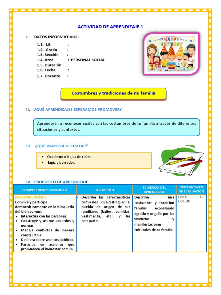 Costumbres y Tradiciones Familiares | PDF | Evaluación | Aprendizaje