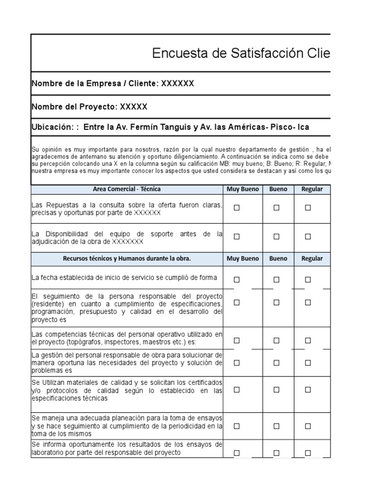 Encuesta de Satisfaccion Cliente Obra | PDF